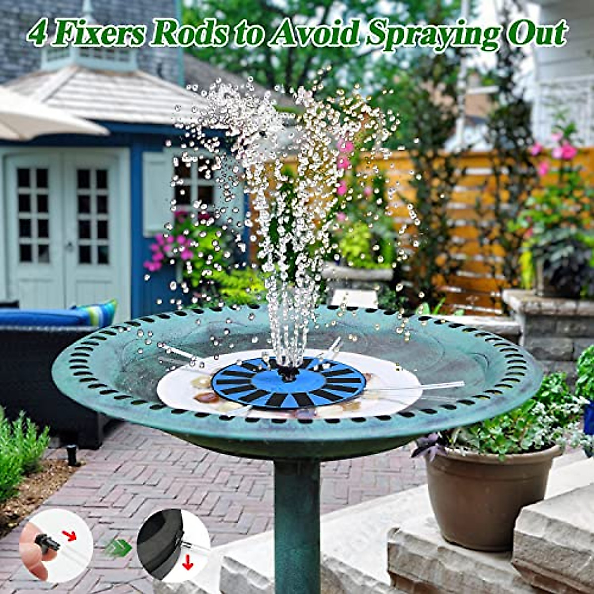 ZOLOCHEL Solar Fountain Upgraded 100% Glass Covered， Solar Powered Bird Bath Water Fountains with 8 Nozzles & 4 Fixers for Garden, Pond, Pool, Fish Tank Decoration