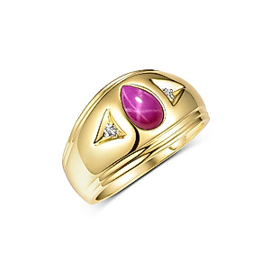 Rylos Simply Elegant Beautiful Red Star Ruby & Diamond Ring - July Birthstone* Size 12