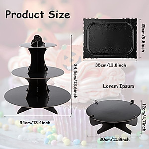 7 Set Black Cupcake Stand 3-Tier Cardboard Cupcake Tower Stand Disposable Cake Stand Holders Rectangle Serving Tray 1-Tier Round Cake Stand Platters for Easter Party Supplies
