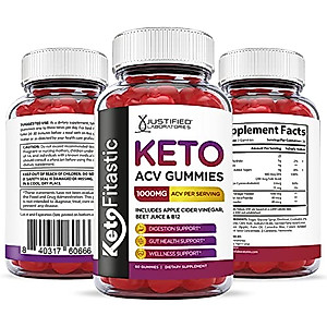 Justified Laboratories (10 Pack) Ketofitastic Keto Gummies 1000MG ACV with Pomegranate Juice Beet Root B12 600 Gummys
