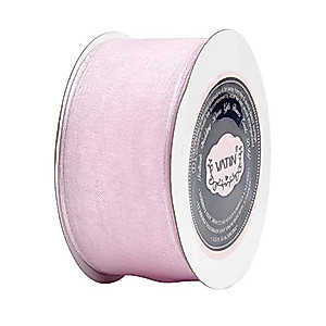 VATIN Christmas Ribbon Sheer Organza Wired Ribbon 1-1/2 inch 25 Yards ( 75Ft ) -Light Pink/Baby Pink ,Perfect for Making Bows and Wreaths