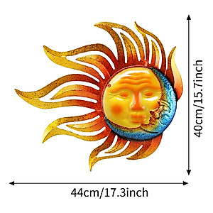 wotieuns Metal Sun Wall Decor Outdoor Garden Fence Art Sun Moon Wall Art Hanging Lndoor Living Room Yard Home Wall Sculpture