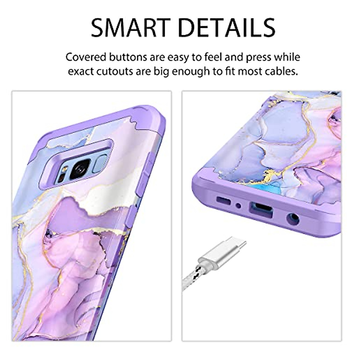 Miqala for Galaxy S8 Case,Marble Design Three Layer Heavy Duty Shockproof Hard Plastic Bumper +Soft Silicone Rubber Protective Case for Samsung Galaxy S8,Purple