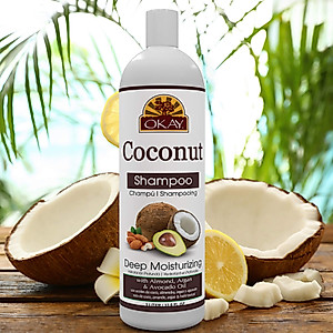 OKAY Coconut Deep Moisturizing Shampoo Helps Replenish Moisture And Elasticity For Healthy Strong Hair Sulfate,Silicone,Paraben Free For All Hair Types and Textures Made in USA 12oz