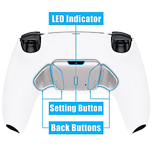 eXtremeRate White Programmable Real Metal Buttons (RMB) Version RISE4 Remap Kit for PS5 Controller BDM 010 & BDM 020, Upgrade Board & Redesigned Back Shell & 4 Back Buttons for PS5 Controller