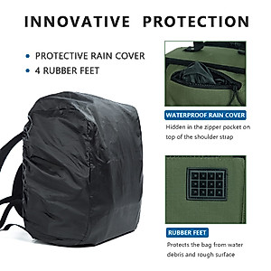 AUMTISC Fishing Tackle Backpack with 4 Tackle Boxes, Rod Holder, Protective Rain Cover, Waterproof Large Fishing Tackle Gear Bag for Fishing, Camping, Hiking (Black, Green, Camouflage)