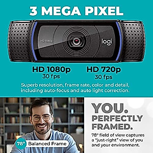 Logitech Webcam C920 HD Pro Bundle with Tripod, Privacy Shutter & Cleaning Cloth - Privacy Cover Computer Webcam Microphone - 1080p Streaming Wide Angle Video Camera - 1080P Desktop Web Camera