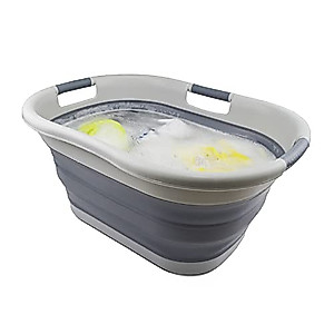 SAMMART 40L (10.5 gallon) Collapsible Plastic Laundry Basket - Foldable Pop Up Storage Container/Organizer - Portable Washing Tub - Space Saving Hamper/Basket (1, Grey/Dark Grey)