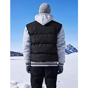 BEST SOUTH Men's Hooded Winter Coats Water Resistant Warm Thicken Insulated Full Zip Windproof Jackets with Pockets Black Grey L