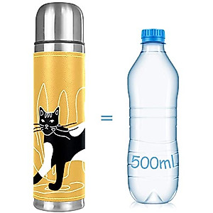 Stainless Steel Leather Vacuum Insulated Mug Cat Thermos Water Bottle for Hot and Cold Drinks Kids Adults 16 Oz