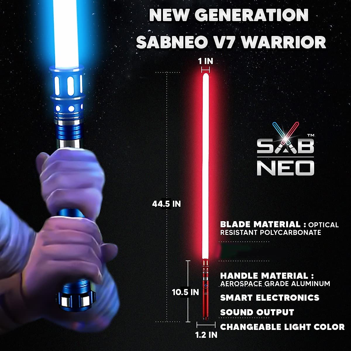 SABNEO Light Saber V7 Changeable Colors - Smooth Swing and Sound Dueling Light Sabers RGB - 10 Sound Effects