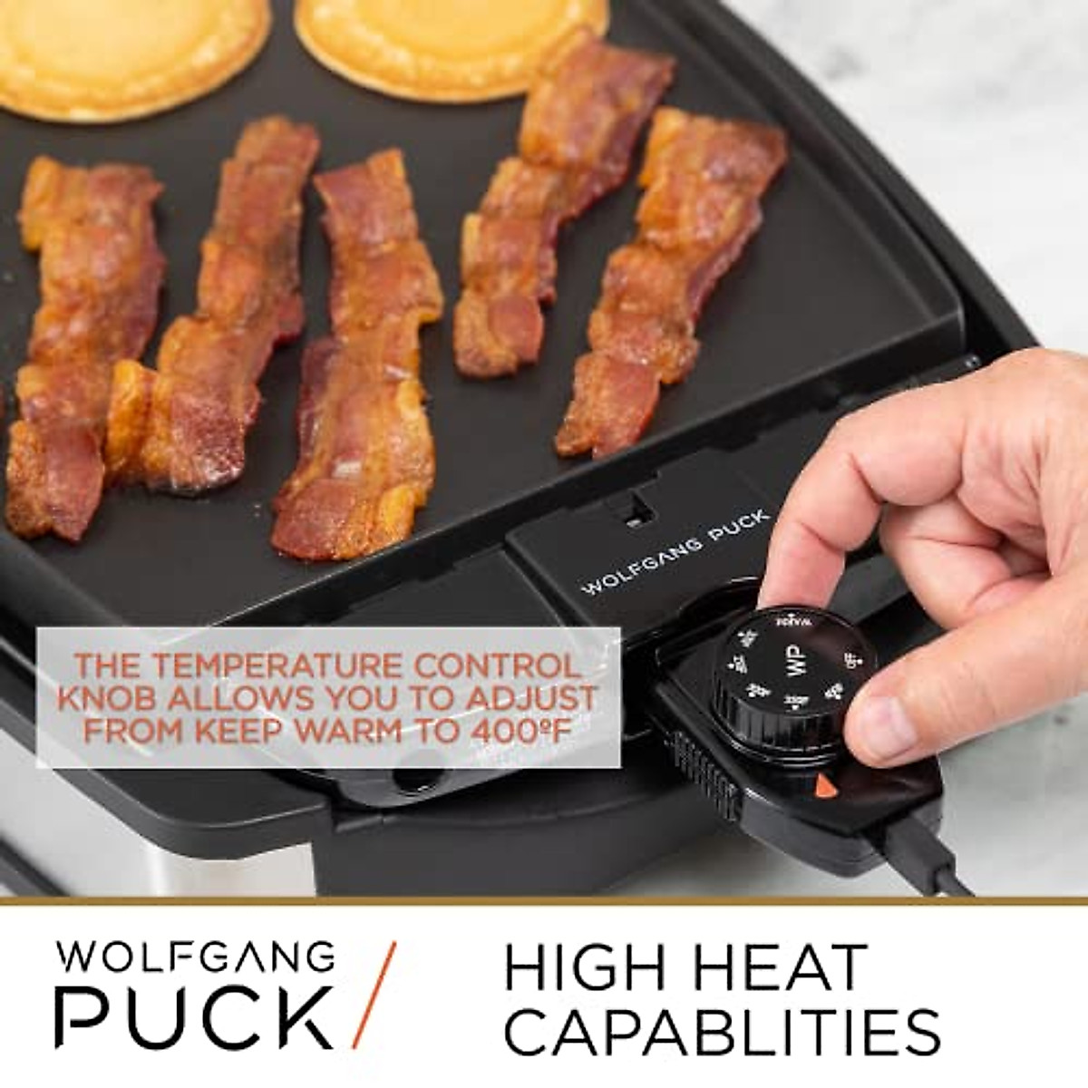Wolfgang Puck XL Reversible Grill Griddle, Oversized Removable Cooking Plate, Nonstick Coating, Dishwasher Safe, Heats Up to 400ºF, Stay Cool Handles
