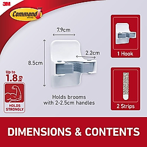 Command Broom and Mop Grippers Wall Hook, Damage Free Hanging Wall Mount Broom and Mop Holder, No Tools Household Cleaning Organizer for Living Spaces, 1 Hanger and 2 Command Strips