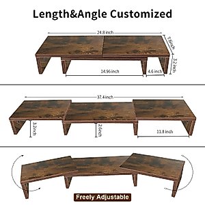 TEMI Monitor Stand Riser for 2 Monitors, Dual Monitor Riser Wood for Desk Standing, Wooden Computer Monitor Riser with Adjustable Angle and Length for Laptop, Computer, TV, PC and More (Rustic Brown)