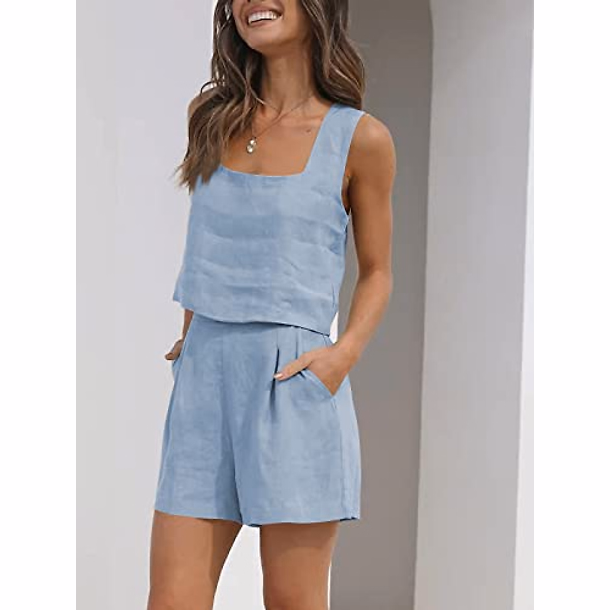 AUTOMET Womens 2 Two Piece Outfits Lounge Matching Sets Casual Y2K Linen Shorts Crop Tops 2023 Trendy Clothes Summer Vacation Outfits