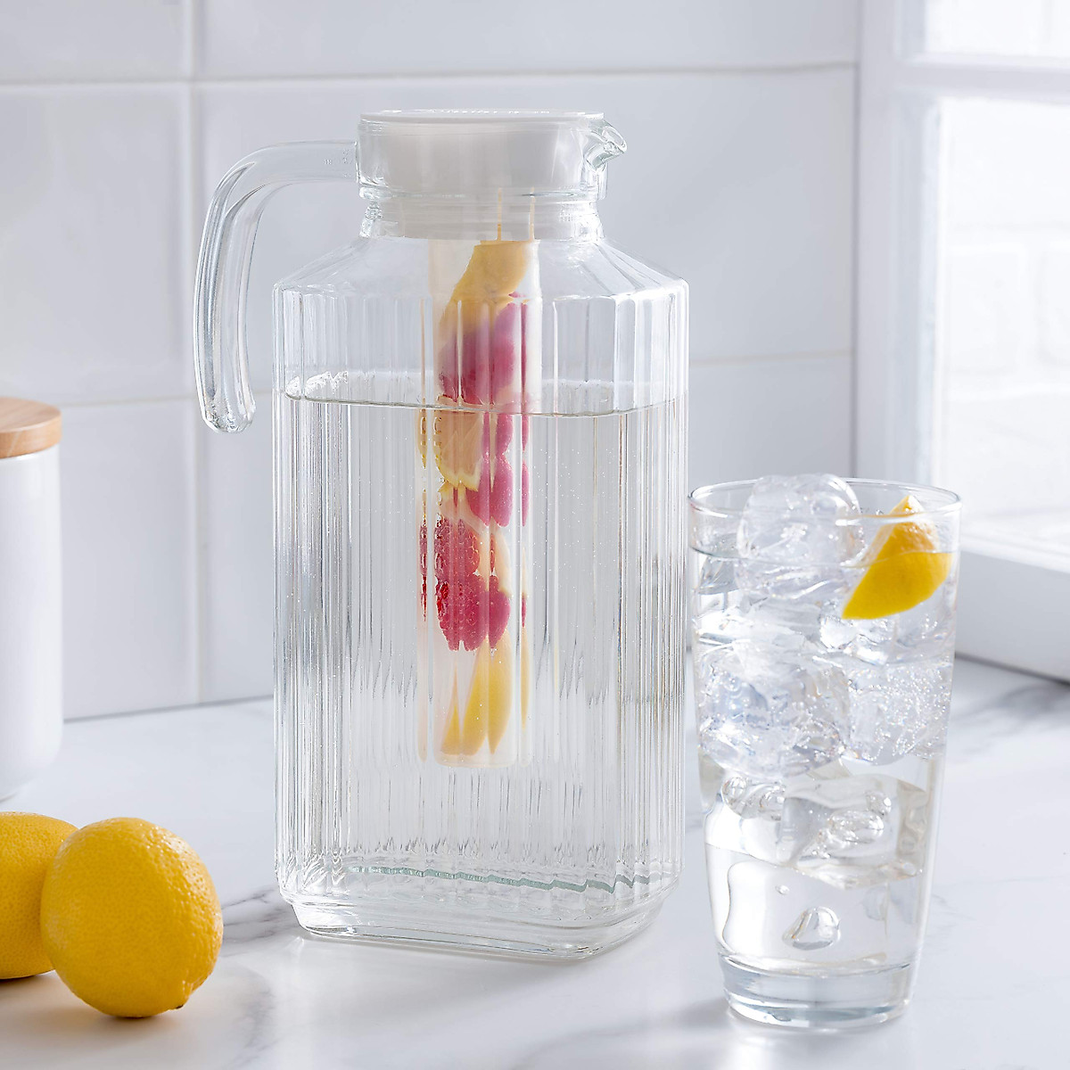 Luminarc Quadro 57.25-Ounce Jug/Pitcher with White Lid