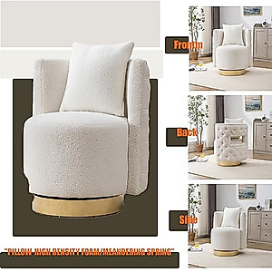 Velvet Vanity Barrel Chair, Modern Curved Tufted Back Office Chair with Gold Metal Base, Upholstered Makeup Stool with Throw Pillow for Living Room, Bedroom, Hotel Accent Leisure Chair (White)