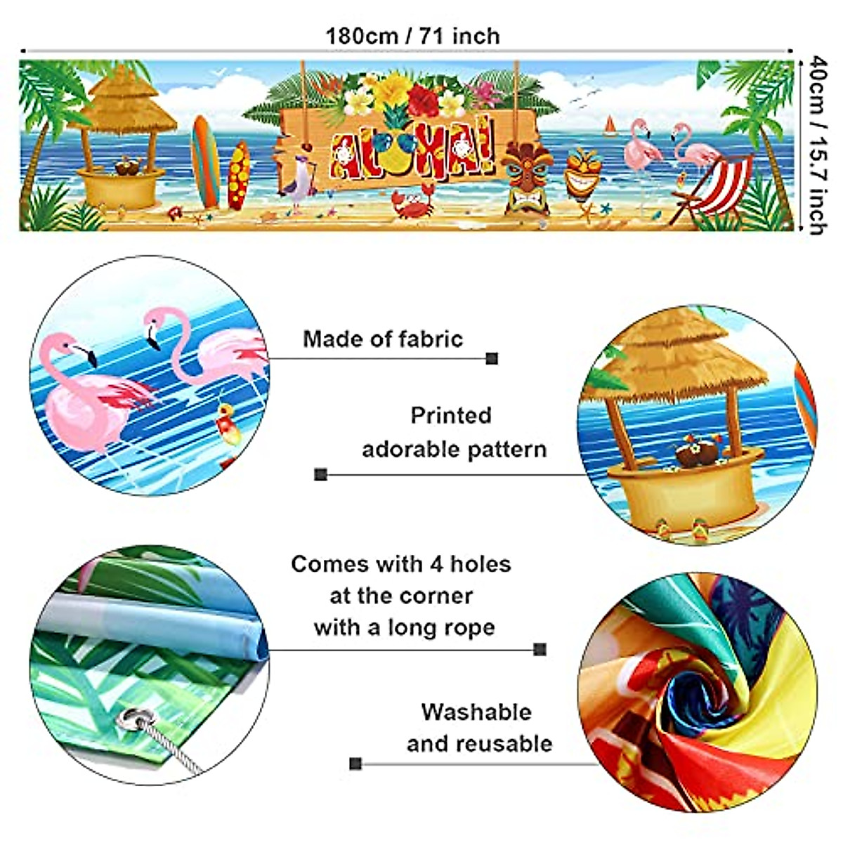 Sumind Hawaiian Aloha Party Backdrop Banner Decoration, Fabric Aloha Luau Party Sign Banner Photo Booth Backdrop Background for Summer Party Supplies and Decorations 180 x 40 cm