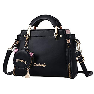 Qiayime Women Fashion Handbag Purses Luxury Designer Crossbody PU Leather Satchel Shoulder Messenger Bags Tote Cat Purse (black)