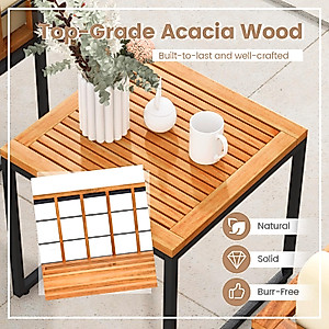 Tangkula 3 Pieces Patio Chair Set, Acacia Wood Outdoor Sofa Set with Metal Support, Soft Seat & Back Cushions Included, Cushioned Bistro Set for Balcony, Porch, Backyard (Beige)