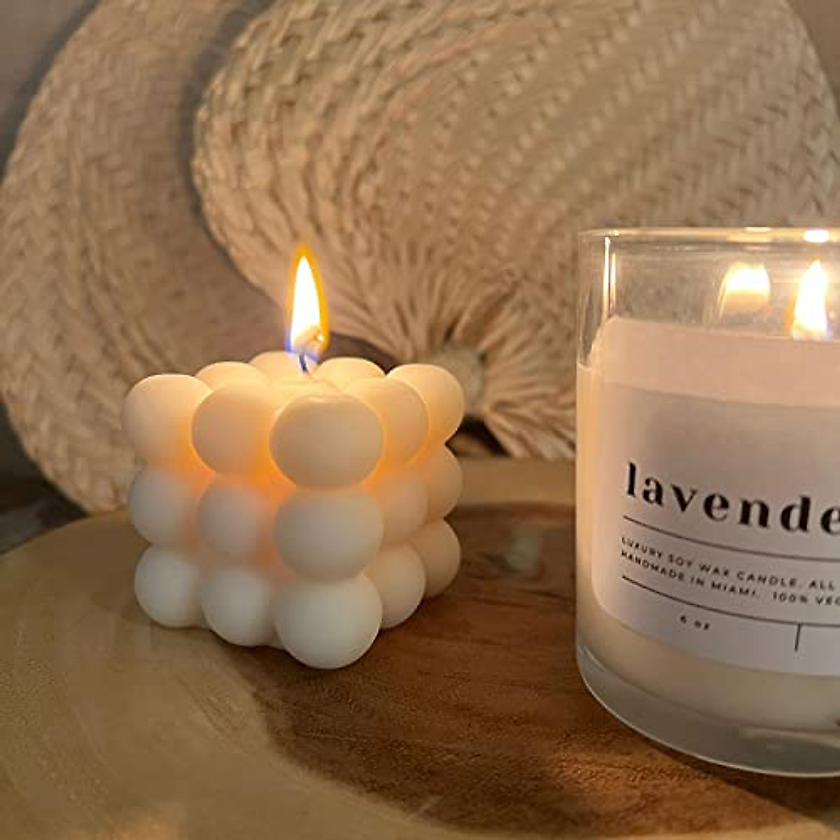 Scented Cube Candle, Bubble Candle, Cube Candle, Candle Sticks, Scented Candle, Decorative Candle, Natural Soy Wax, Housewarming Gift (White)