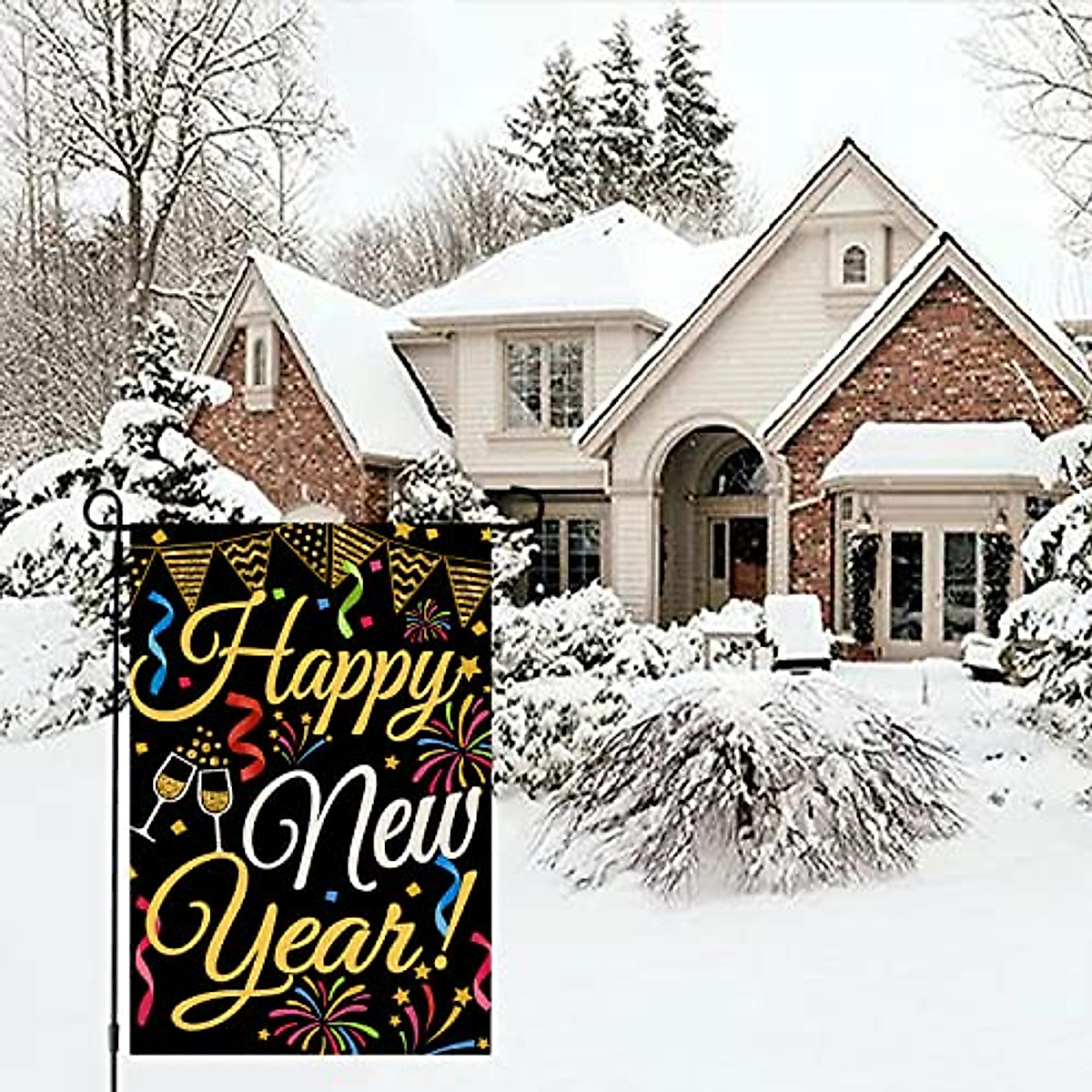 CROWNED BEAUTY Happy New Year Garden Flag 12X18 Inch Small Double Sided for Outside Yard Winter Holiday Seasonal Party Decor CF658-12