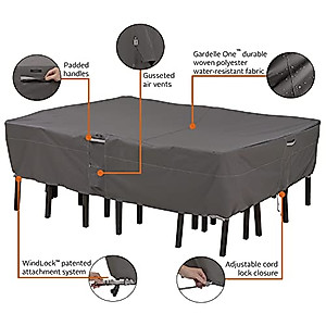 Classic Accessories Ravenna Water-Resistant 58 Inch BBQ Grill Cover and 108 Inch Rectangular/Oval Patio Table & Chair Set Cover Bundle
