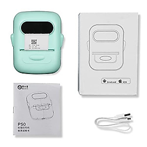 P50 Label Printer Portable Mini Label Maker Machine Bluetooth Thermal Label Maker Compatible with Android & iOS System Apply to Labeling Office Cable Retail Tag Barcode (White + A Roll Thermal Paper