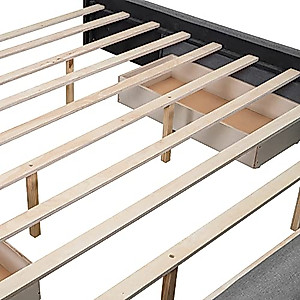GLORHOME King Size Upholstered Platform Bed Frame with Underneath 2 Storage Drawers and Comfortable Headboard
