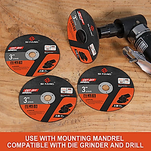 SI FANG 25Pcs 3 inch Cut Off Wheels with 1/4 in Mounting Mandrel Kit for Die Grinder, 3/8" Arbor Cutting Wheel with Pouch for Metal & Stainless Steel Rotary Tool Drill Attachment Cutter Discs