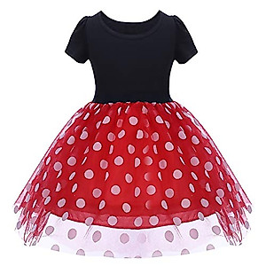 Baby Girls Polka Dots Tulle Spliced Ballet Dress with Bowknot Headband Birthday Party Princess Tutu Dress Red 2-3 Years