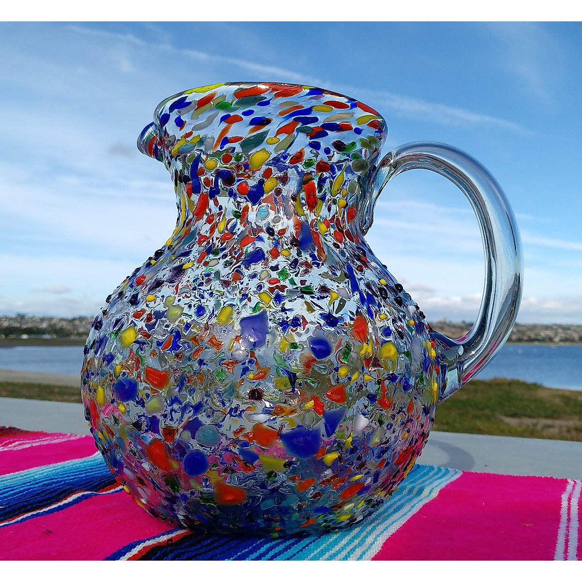 Mexican Hand Blown Glass Pitcher – Confetti Rock Design (84 oz)