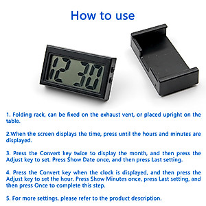 Sodcay 1 PC Mini Car Clock, Car Dashboard Digital Clock, with Clear LCD Screen Stand Case Function, Self-Adhesive Digital Clock, for Car Truck Dashboard (Black)