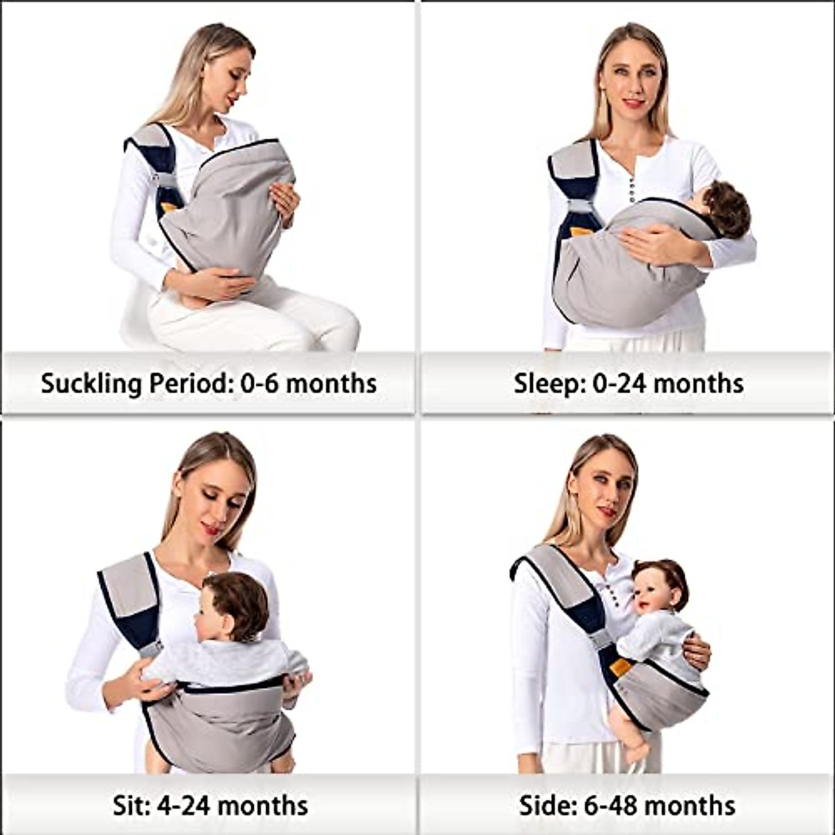 Shiaon Baby Sling Carrier Newborn to Toddler, Lightweight Baby Carrier Sling, Baby Wrap Sling, Baby Hip Seat Carrier for Toddler Sling, Baby Holder Carrier, Nursing Sling, Carrying 7-45 lbs, Grey