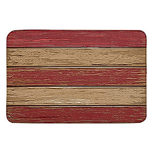 Antique Woodgrain Red Bathroom Rug Old Board Sponge Door Mat Non-Slip Backing Durable Soft Flannel Pad Memory Foam Mat Bathroom Kitchen Rug 32x20In