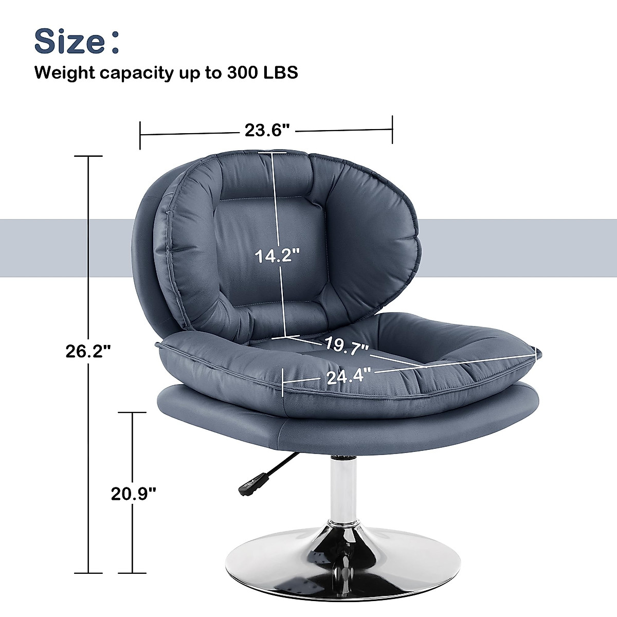 MCombo Swivel Accent Chair with Height Adjustment, Upholstered Desk Chair for Living Room Office 4846 (Blue, Round Base)