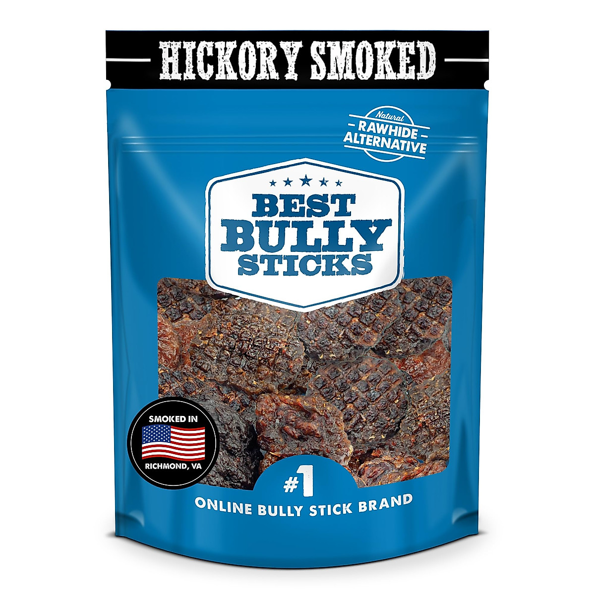 Premium Hickory Smoked 100% Beef Burger Slider Crunchy Dog Treats - No Additives, Made of 100% Natural Bully Sticks - Bite-Sized & Easily digestible Dog Treats for Training, Rewards - 1/2 lb Bag