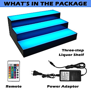 Royxen LED Lighted Liquor Bottle Shelf 3 Tier, 16 Inch Bar Shelf with Remote, Bottle Stand Multi-Color Lighting Modes for Bars