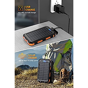 Power Bank,Solar Charger,36800mAh 5V3.1A QC 3.0 Dual 2 USB Port Built-in Powerful Flashlight IPX7 Waterproof Dustproof Shockproof(Orange)