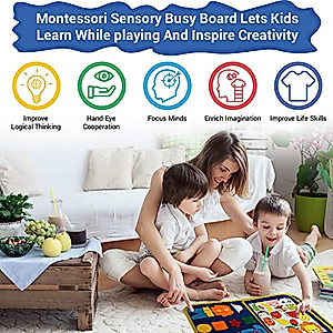 DEMAM Preschool Montessori Toddler Busy Board for 3-6 Year Old,Preschool Learning Activities Toys, Sensory Board for Fine Basic Dress Motor Skills,Autism Basic Life Skills&Travel Toys Old Boys/Girls