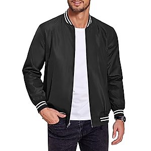 COOFANDY Lightweight Varsity Jacket Men Black Windproof Windbreaker Sportswear Jacket Coat