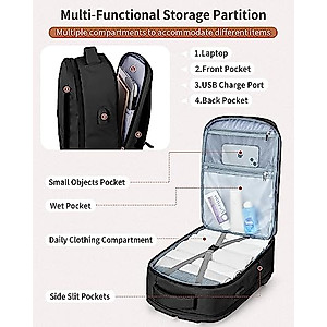Black Laptop Travel Backpack For Women Men Airline Approved Carry On Bags For Airplanes Underseat Luggage Backpack For Traveling On Airplane Personal Item Travel Bag For Airlines Travel Essentials