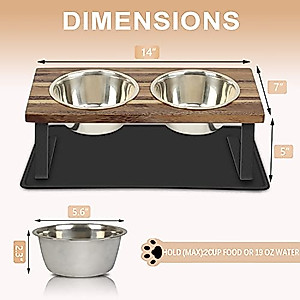 Aivituvin Elevated cat Bowls, 15°Tilted Raised Cat Food Bowl, Walnut Wood Water Stand Feeder Set for Cats and Puppy, Cat Bowl Stand with Anti Slip Mat(Small)