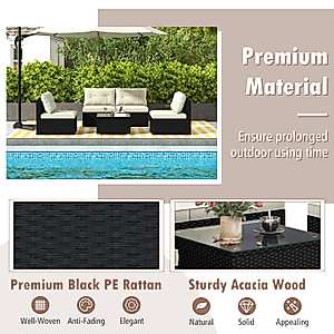 Tangkula 5 Piece Rattan Sofa Set, Patiojoy Outdoor Wicker Furniture Set with Seat & Back Cushions, Square Coffee Table, Patio Sectional Sofa Set for Backyard, Poolside, Garden