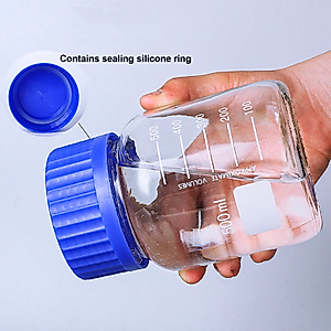 Paalee 6 Pack Graduated Round Reagent Bottle Set, Wide Mouth Borosilicate Glass Lab Media Storage with GL80 Blue Polypropylene Screw Caps, Leakproof and Autoclavable (250ml)