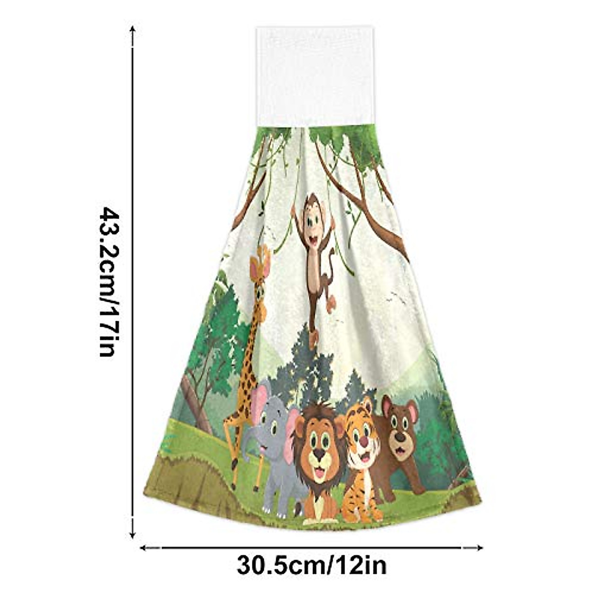 Alaza Animal Jungle Monkey Tiger Giraffe Lion Elephant Kitchen Towels Tea Towels Dish Towels with Hanging Loop 2 Pack