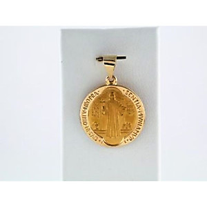 Bonyak Jewelry 14k Yellow Gold 18 mm Round Hollow St. Benedict Medal