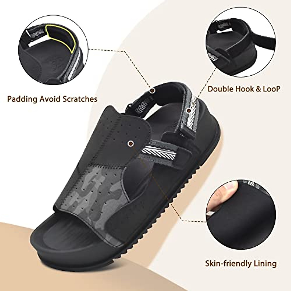 KUAILU Womens Comfortable Walking Platform Plantar Fasciitis Arch Support Ladies Athletic Orthotic Cushion Adjustable Back Strap Hiking Sandles Summer Open Toe Sport Outdoor Water River Black Size 8.5