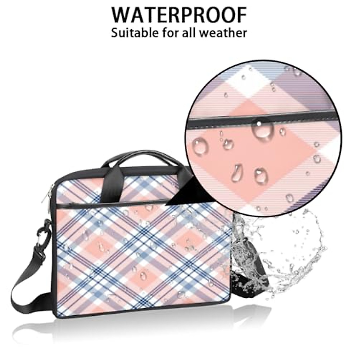 Checkered Pattern Laptop Computer Bag Waterproof Shoulder Messenger Bag 13-15 inch Durable Laptop Tote Bag with Shoulder Strap Handle Lightweight Crossbody Briefcase