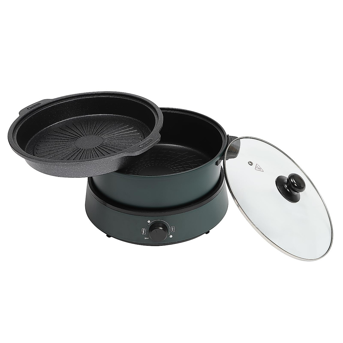 1350W 4.2Qt Electric Hot Pot with Lid, Electric Skillet, Adjustable Temperature, for Boiling Steaming Baking, 12.8 * 8.66 * 11.42 inch, 110V, Aluminum, Iron